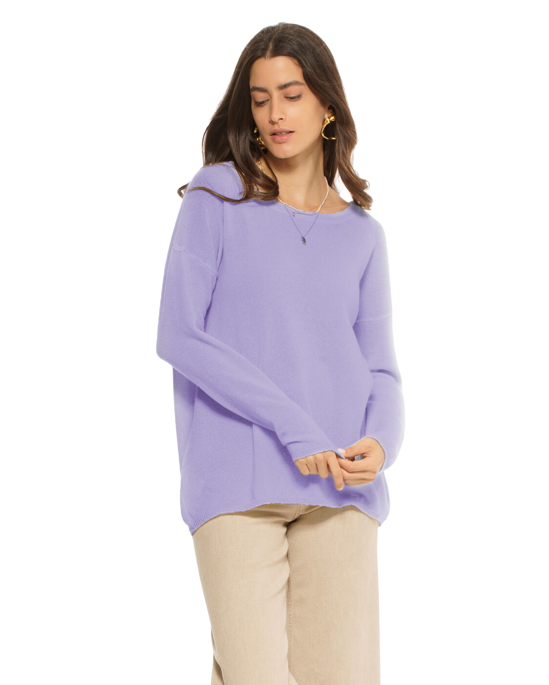 Lightweight Oversized Pure Cashmere Boatneck Sweater Lavender Made In ...