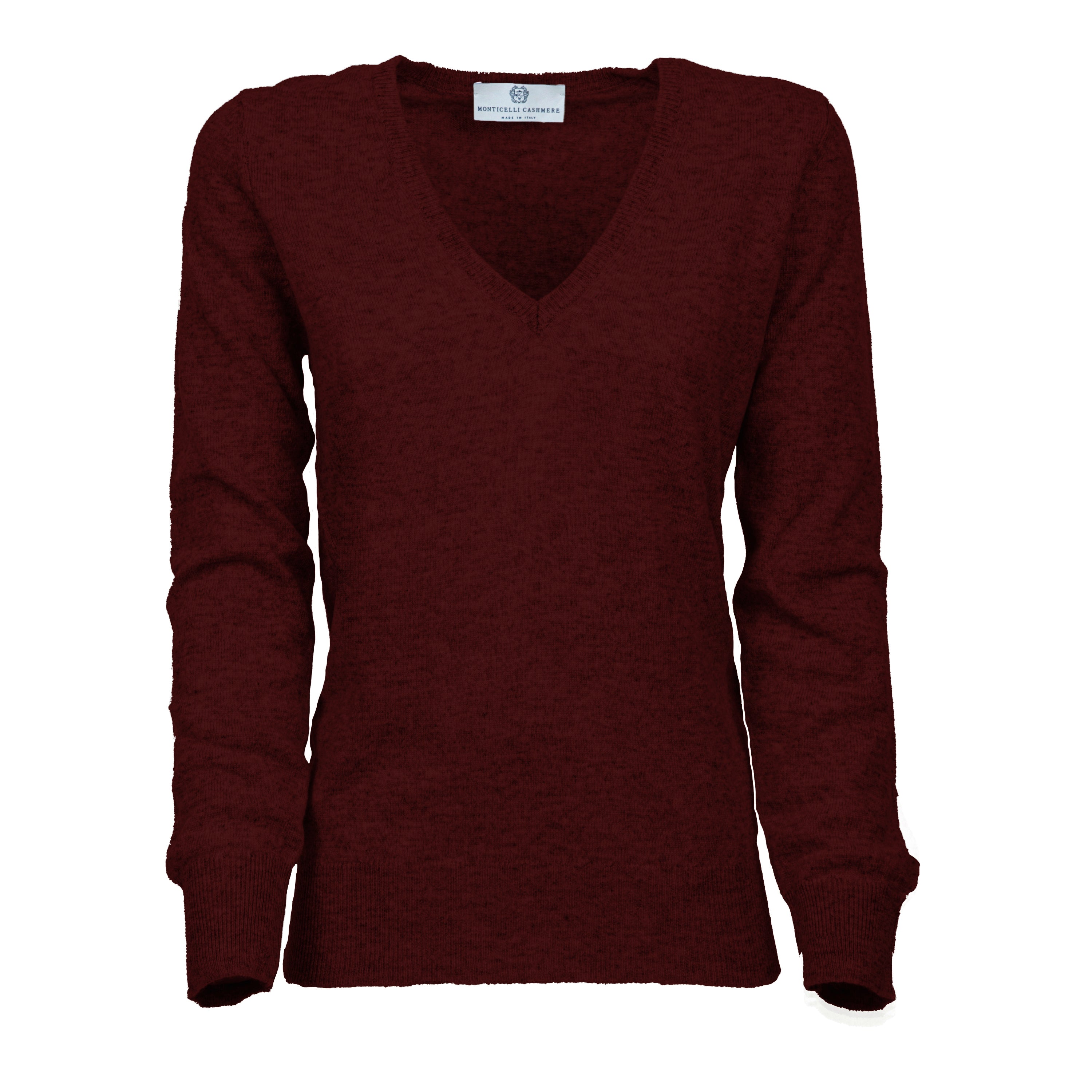 Women's Pure Cashmere V-Neck Sweater Bordeaux Made In Italy – Monticelli